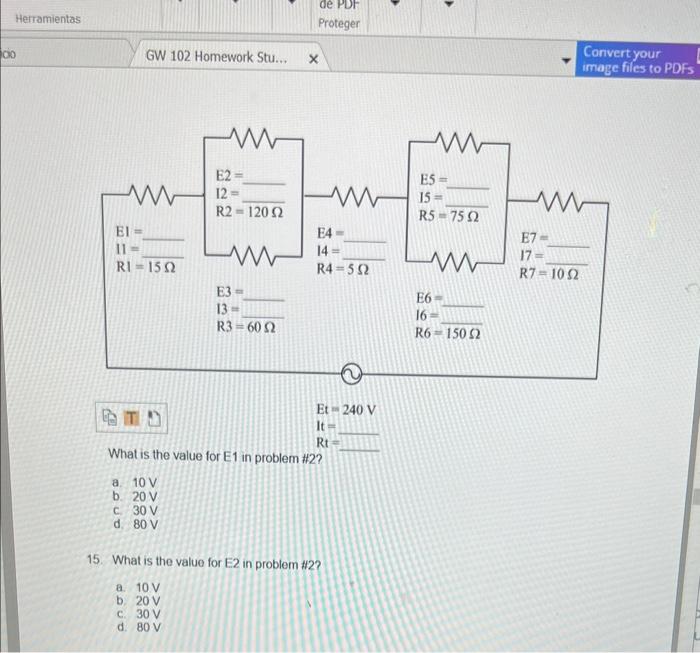 Solved Et =240 V It =Rt= What is the value for E1 in problem | Chegg.com