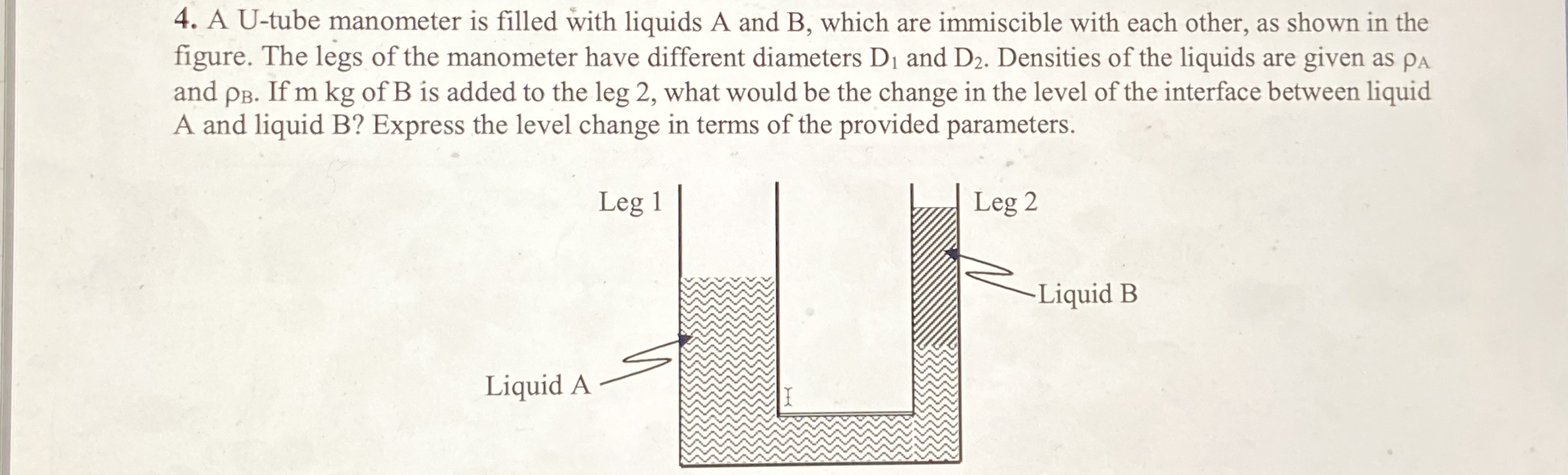 Solved A U-tube manometer is filled with liquids A and B, | Chegg.com