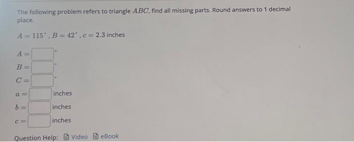 Solved The following problem refers to triangle ABC, find | Chegg.com