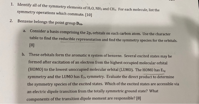 Solved 1. Identify all of the symmetry elements of H2O, NH3 | Chegg.com