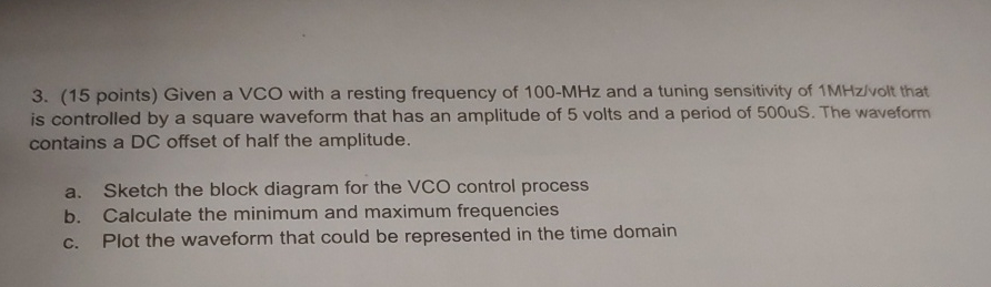 Solved (15 ﻿points) ﻿Given a VCO with a resting frequency of | Chegg.com