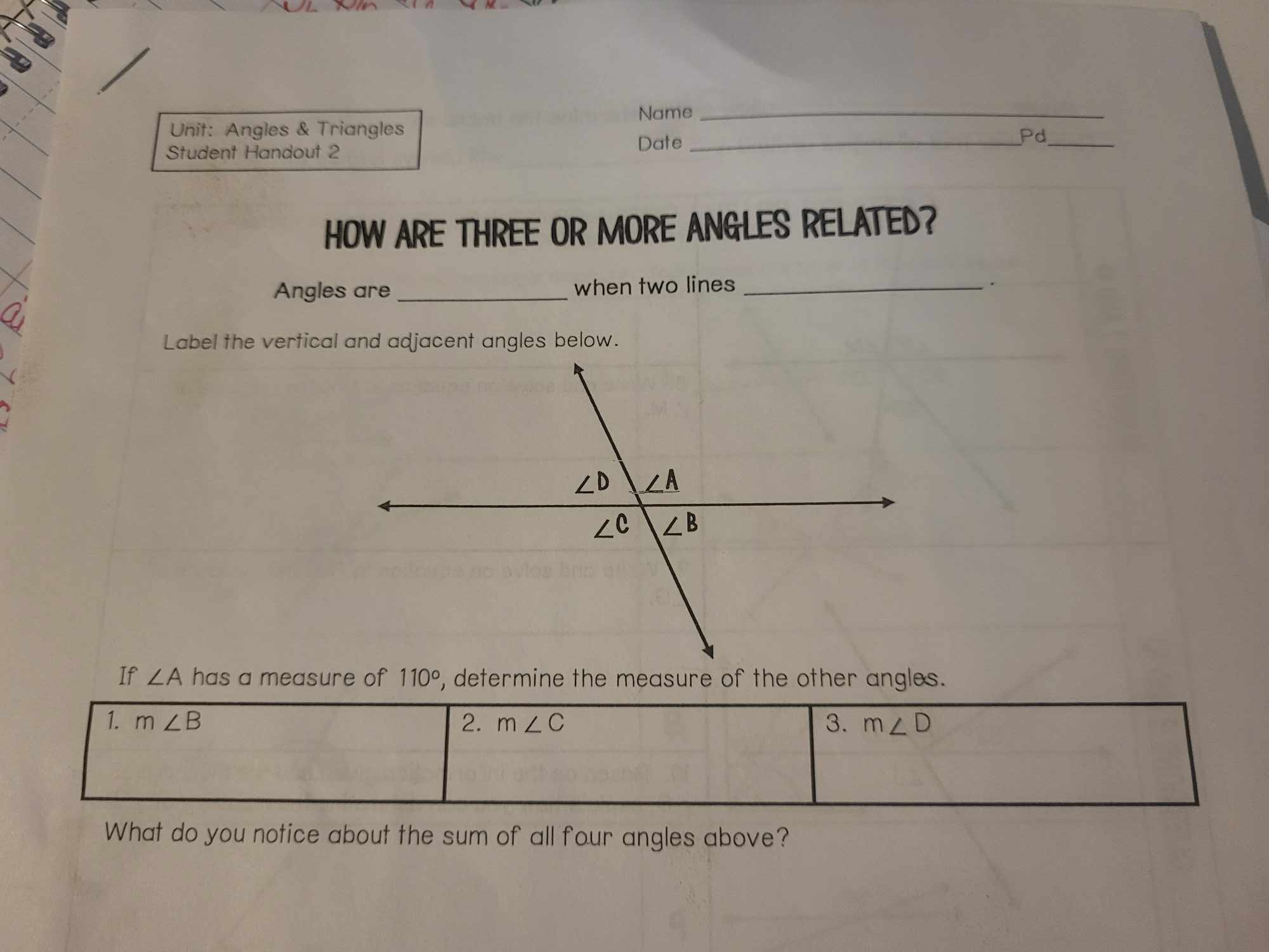 Solved Unit: Angles & TrianglesNameq, ﻿Student Handout | Chegg.com