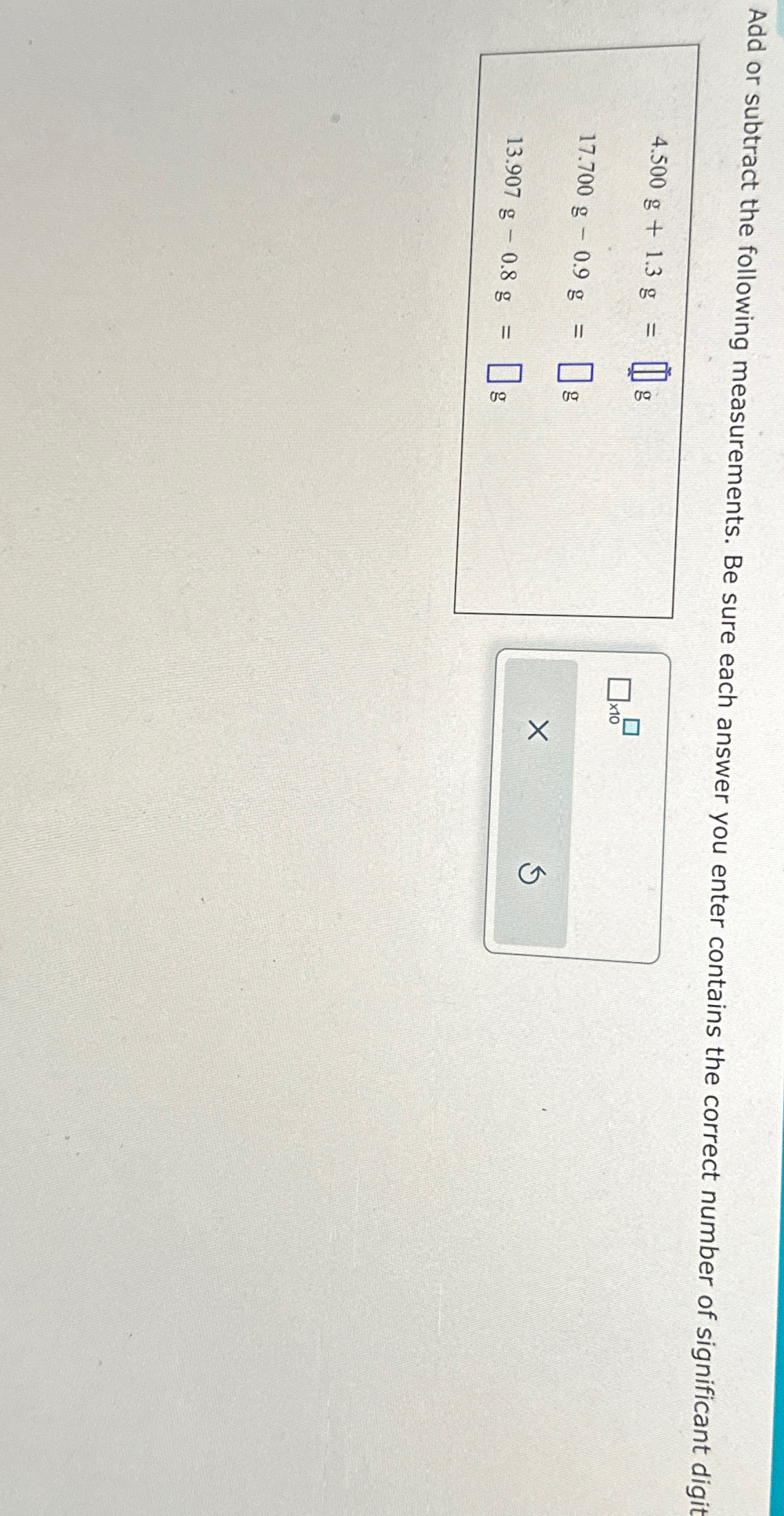 Solved Add or subtract the following measurements. Be sure | Chegg.com