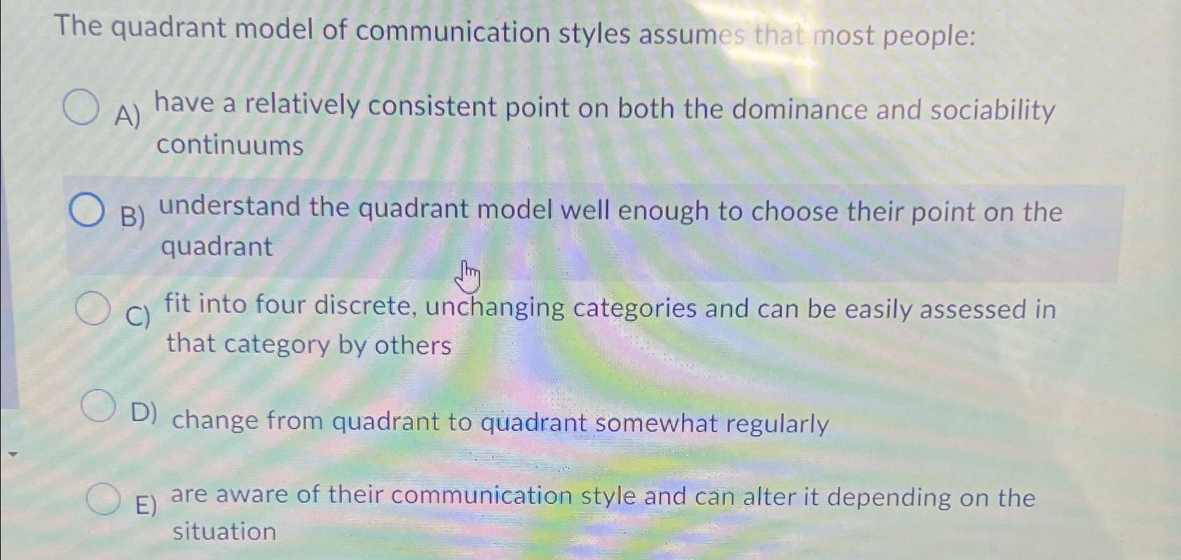 Solved The quadrant model of communication styles assumes | Chegg.com