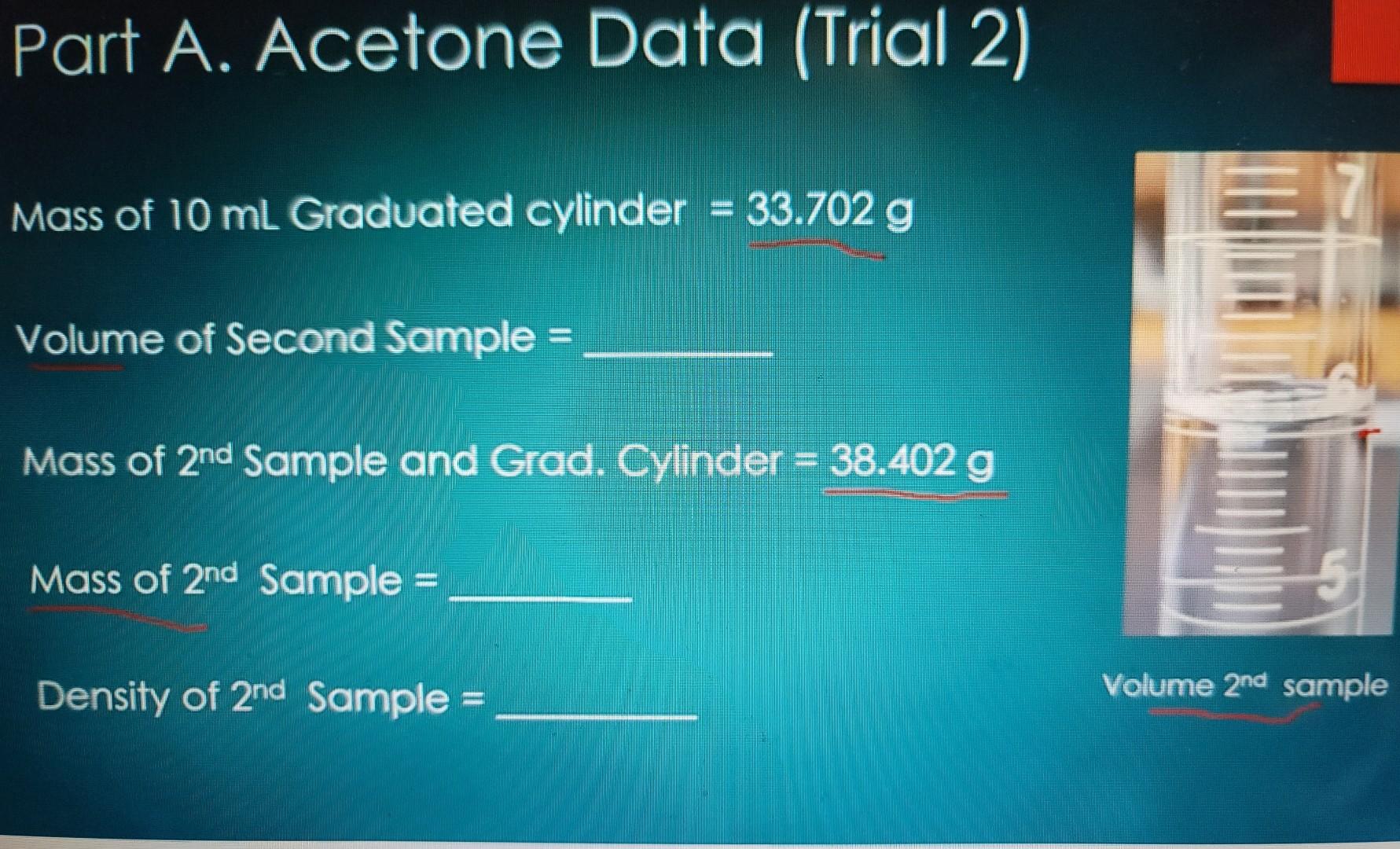 Solved Part A. Acetone Data (Trial 1) Mass of 10 mL | Chegg.com