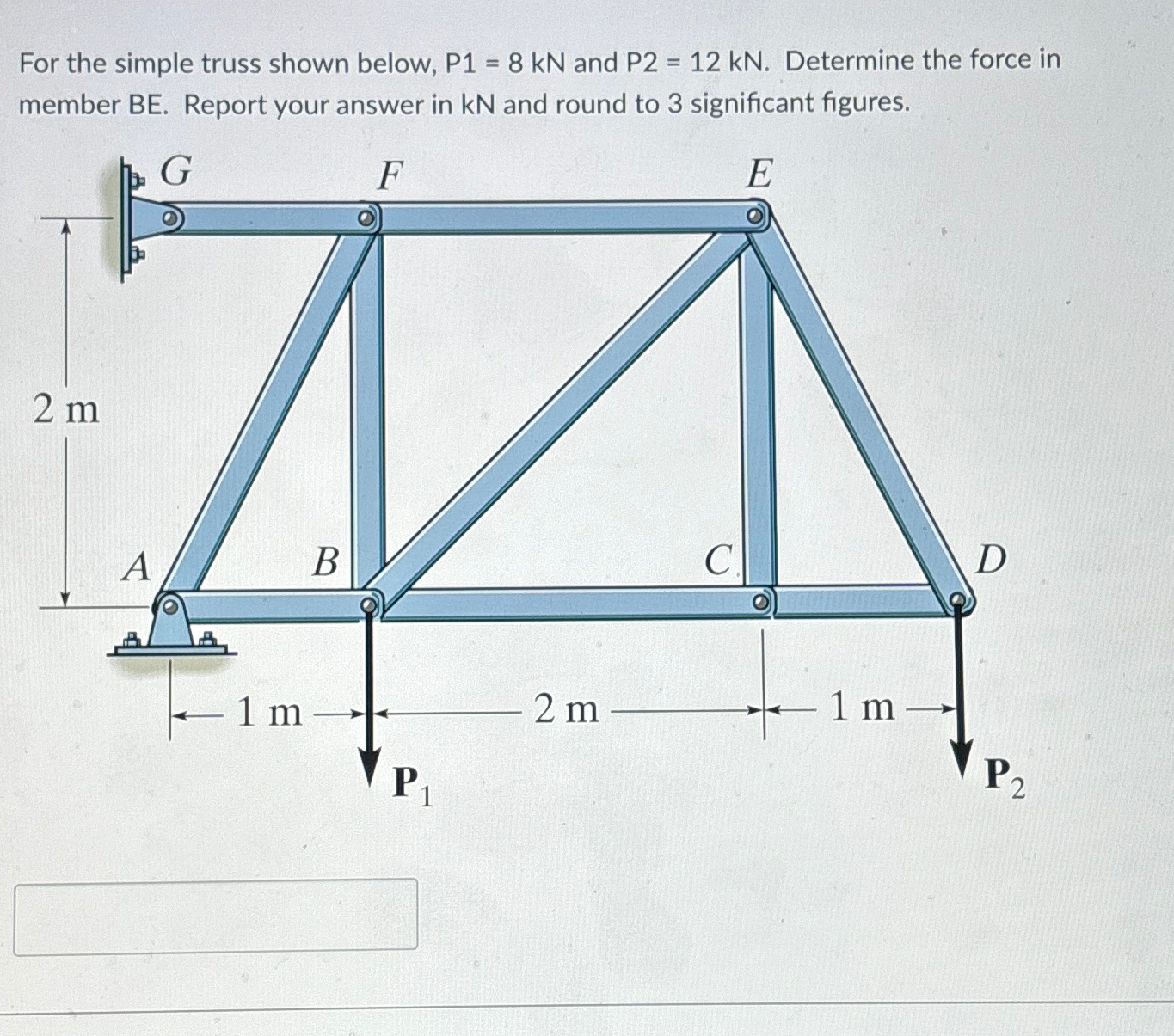 Solved For the simple truss shown below, P1=8kN ﻿and | Chegg.com
