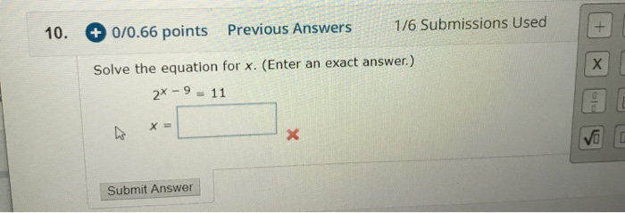 Solved Previous Answers 10. 1/6 Submissions Used 0/0.66 | Chegg.com