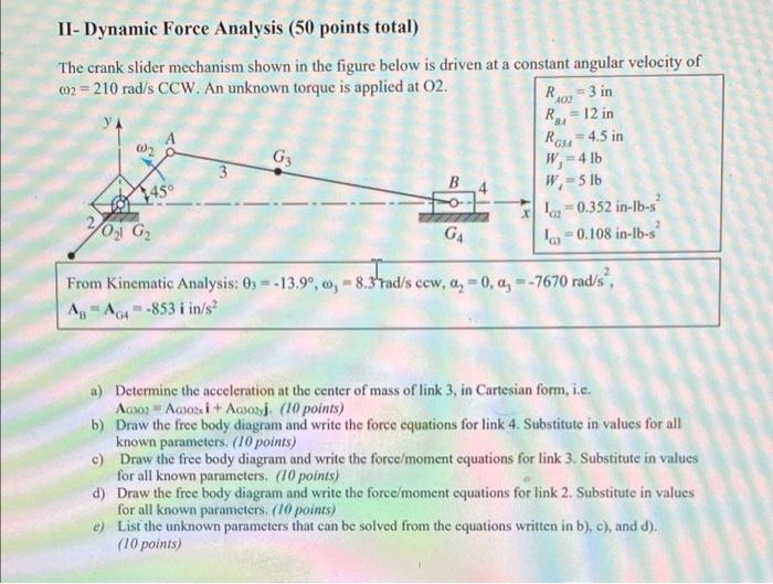 Solved 24 G3 II- Dynamic Force Analysis (50 points total) | Chegg.com