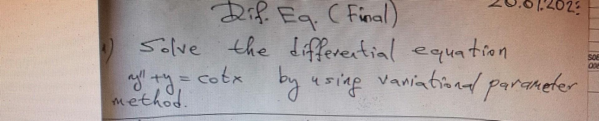 Solved Dif. Eq. (Final) Solve the differential equation | Chegg.com
