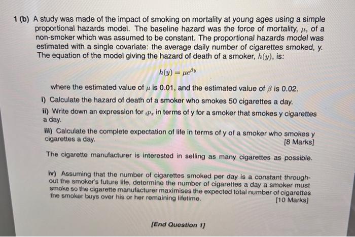 Solved (b) A study was made of the impact of smoking on | Chegg.com