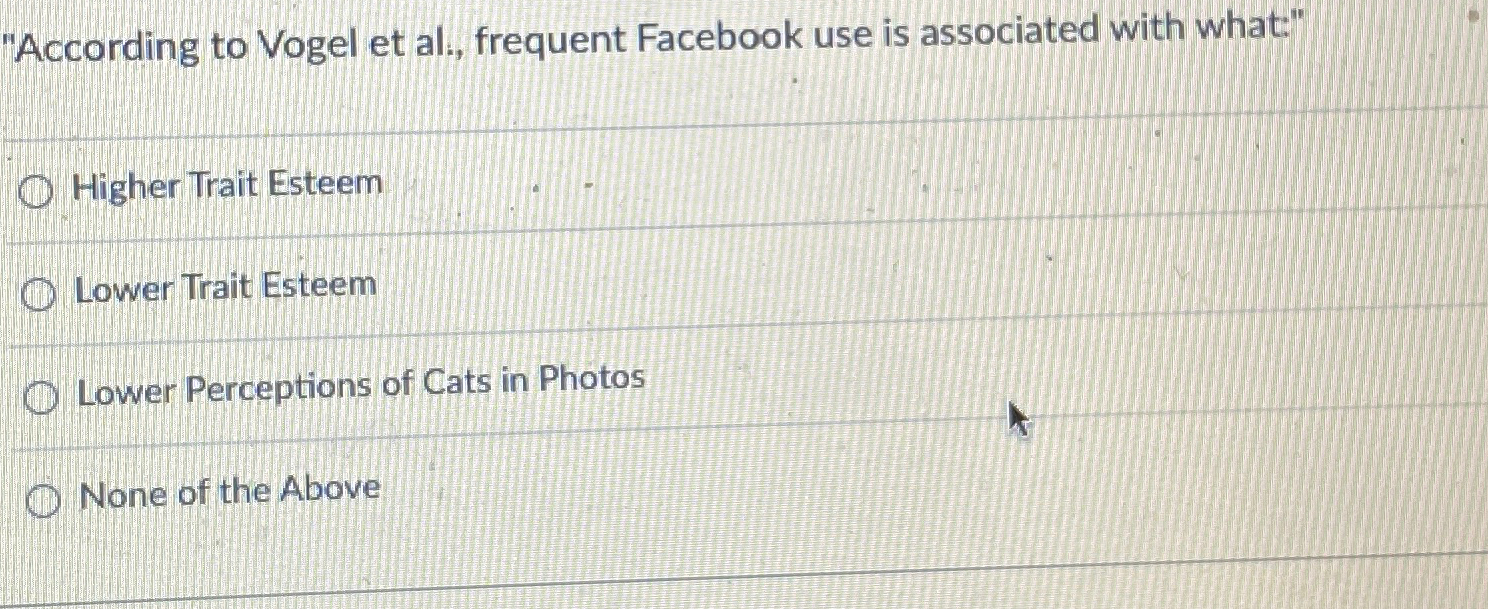 Solved "According to Vogel et al., ﻿frequent Facebook use is | Chegg.com