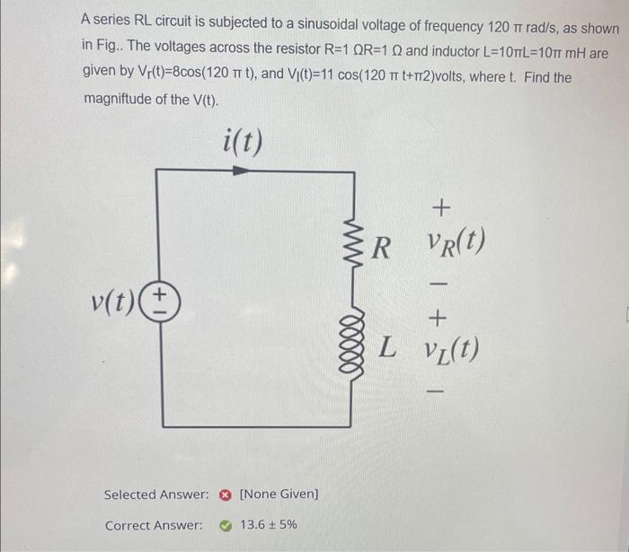 Solved A series RL circuit is subjected to a sinusoidal | Chegg.com