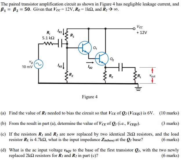 Solved The paired transistor amplification circuit as shown | Chegg.com