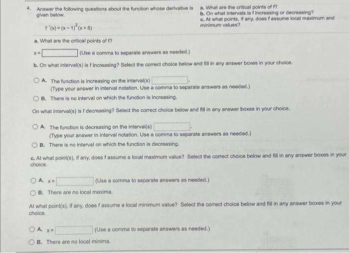 Solved 4 Answer The Following Questions About The Function