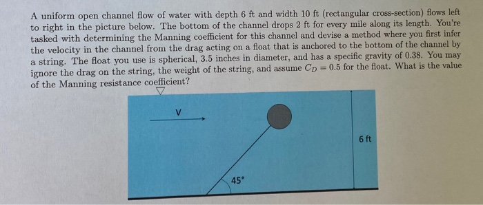 Solved A uniform open channel flow of water with depth 6 ft | Chegg.com