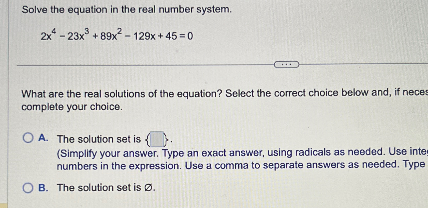 Solved Solve the equation in the real number | Chegg.com