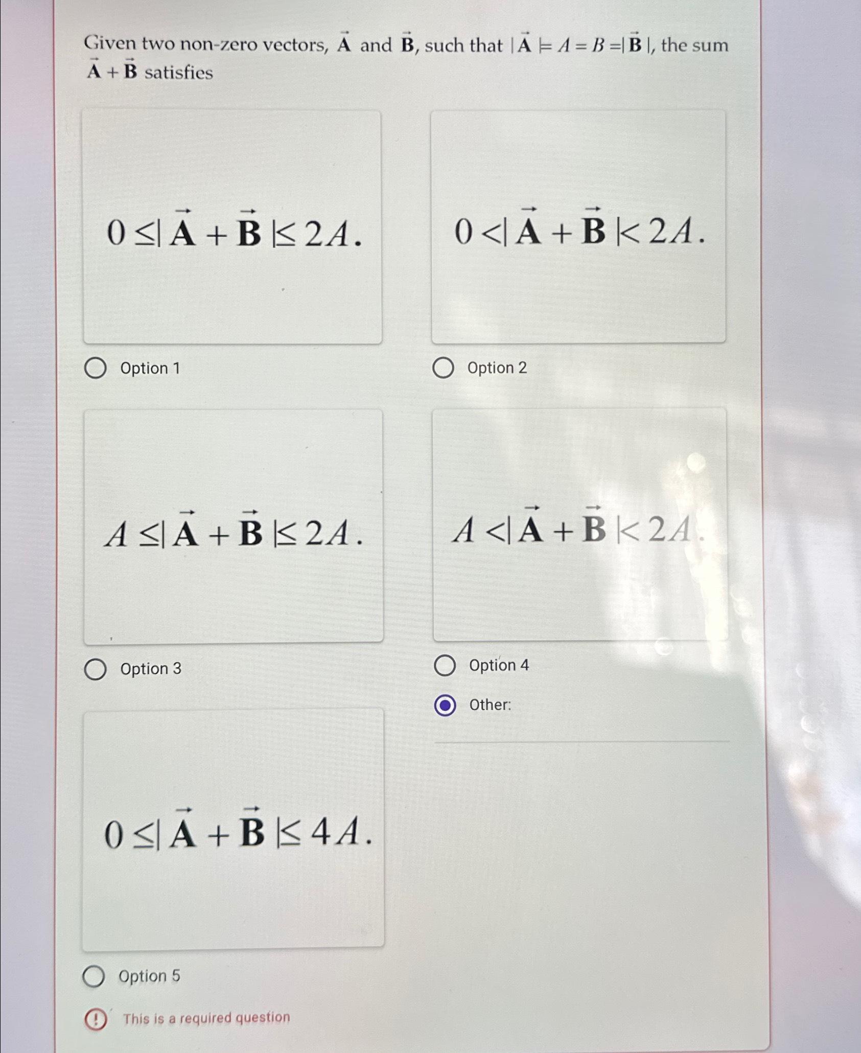 Solved Given two non-zero vectors, vec(A) ﻿and vec(B), ﻿such | Chegg.com