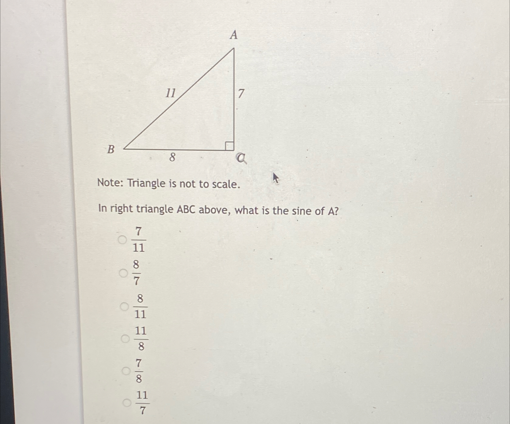 Solved Note: Triangle is not to scale.In right triangle ABC | Chegg.com