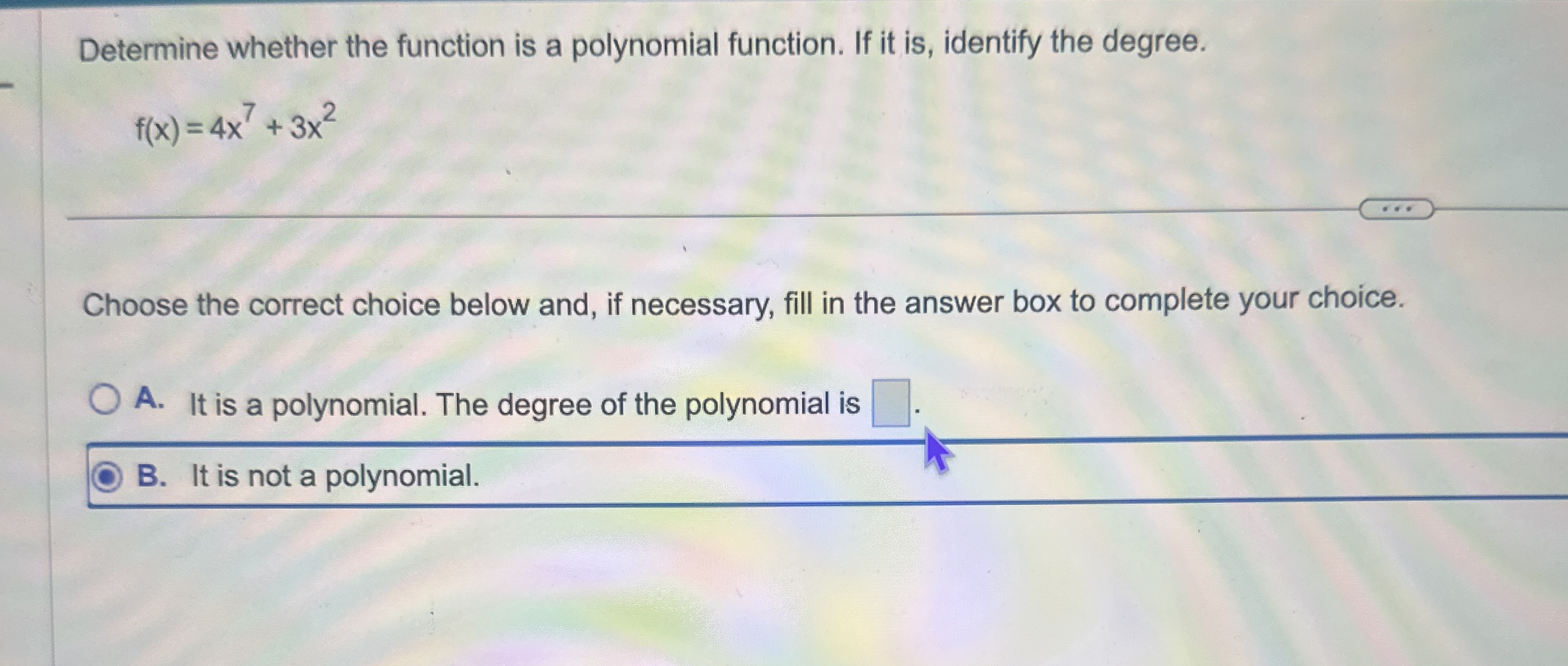 Solved Determine whether the function is a polynomial | Chegg.com