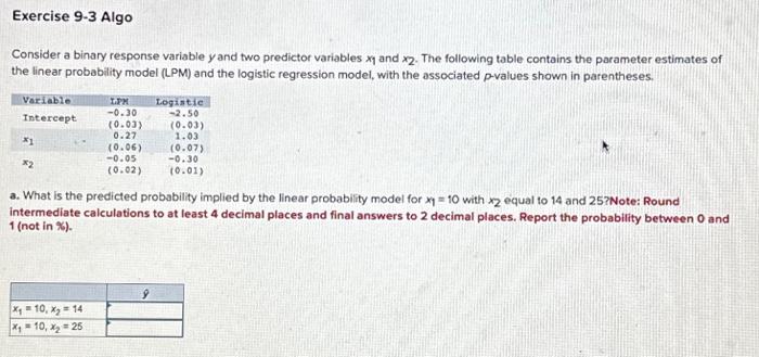 Solved Consider a binary response variable y and two | Chegg.com