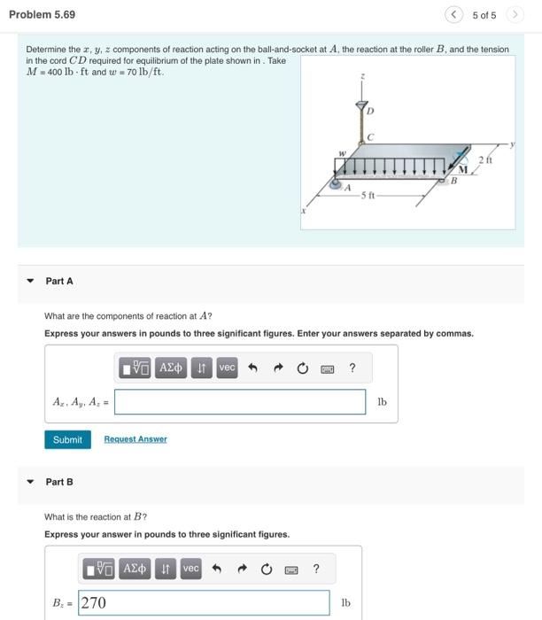 Solved Determine the x,y,z components of reaction acting on | Chegg.com