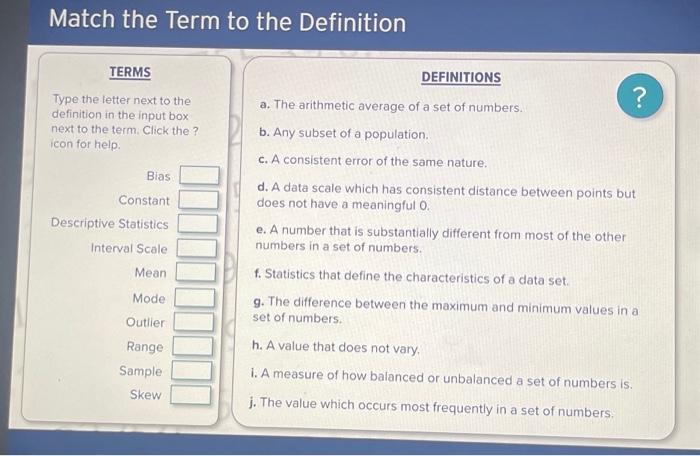Solved Match the Term to the Definition TERMS Type the | Chegg.com