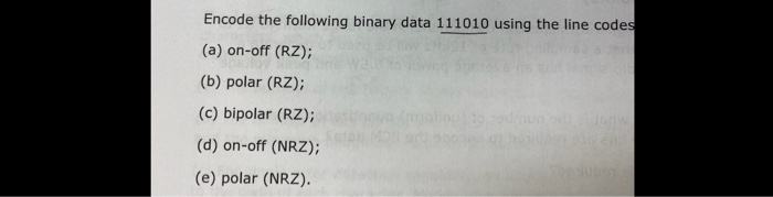 Solved Encode the following binary data 111010 using the | Chegg.com