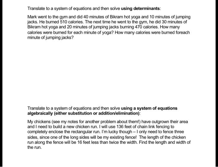 Solved Translate to a system of equations and then solve | Chegg.com