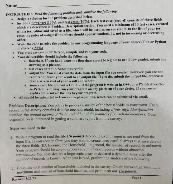 Solved Name INSTRUCTIONS: Read the following problem and | Chegg.com