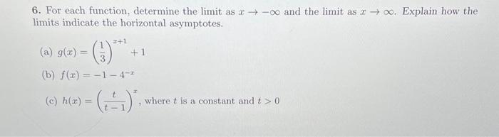 Solved 6. For each function, determine the limit as x→−∞ and | Chegg.com