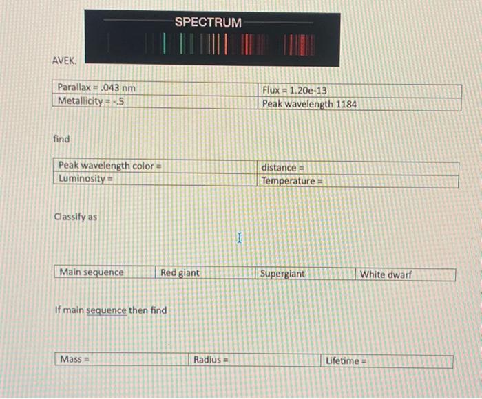 Solved Avek Find Classify As If Main Sequence Then 7018
