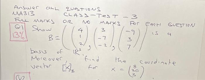 Solved Answer MA313 FULL MASKS Show 13% Tru₂ ALL B = basis | Chegg.com