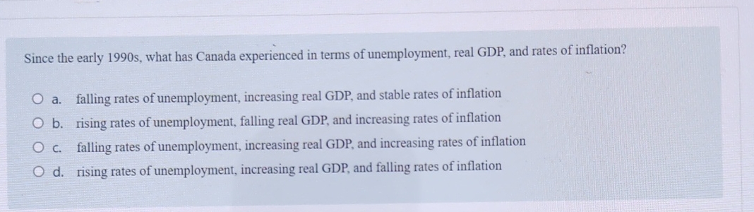 Solved Since the early 1990s, ﻿what has Canada experienced | Chegg.com