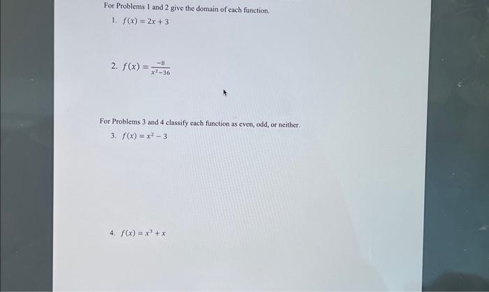 Solved For Problems 1 and 2 give the domain of each | Chegg.com
