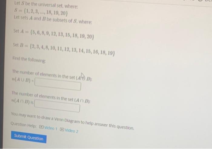Solved Let S be the universal set, where: | Chegg.com