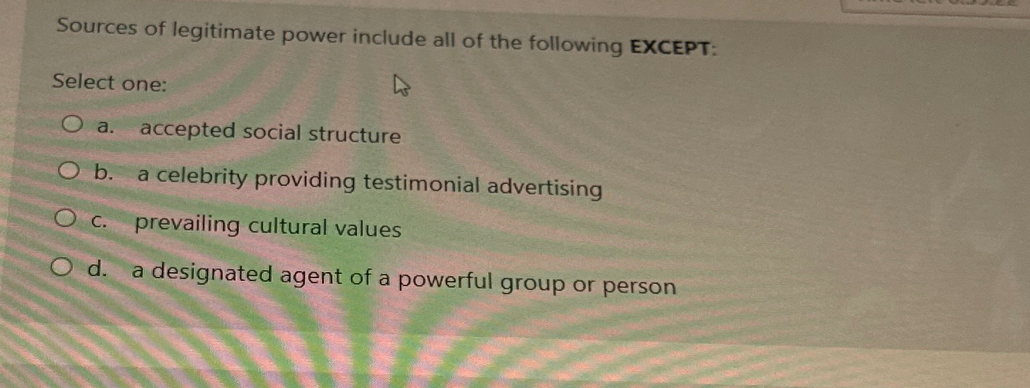 Solved Sources of legitimate power include all of the | Chegg.com