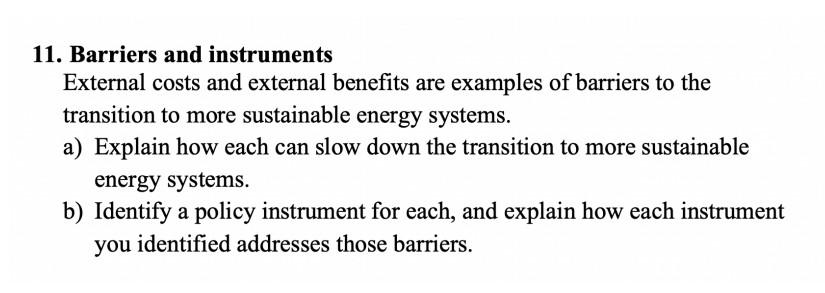 Solved 11. Barriers and instruments External costs and | Chegg.com