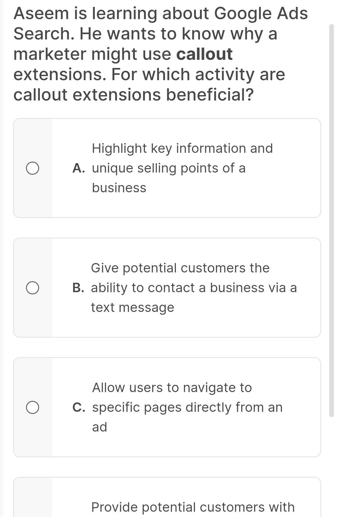 Solved Aseem is learning about Google Ads Search. He wants | Chegg.com