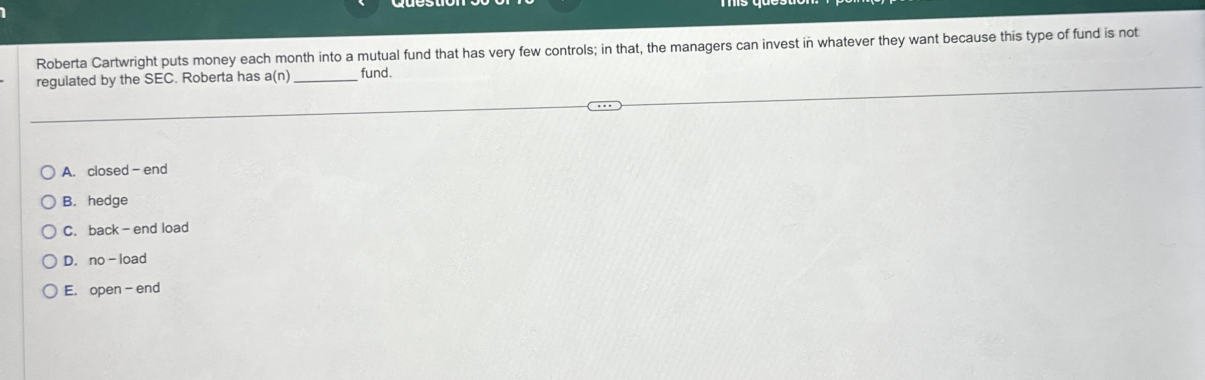 Solved Roberta Cartwright puts money each month into a | Chegg.com