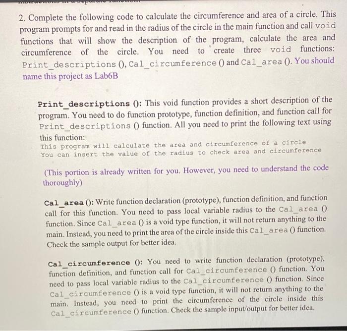 Solved 2. Complete the following code to calculate the | Chegg.com