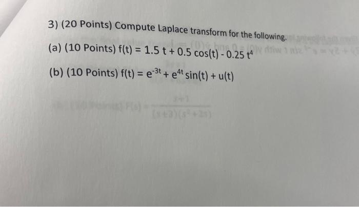 Solved 3) (20 Points) Compute Laplace transform for the | Chegg.com