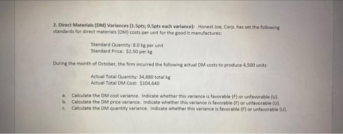 Solved 2. Direct Materials (DM) Variances (1.5pts; 0.5pts | Chegg.com