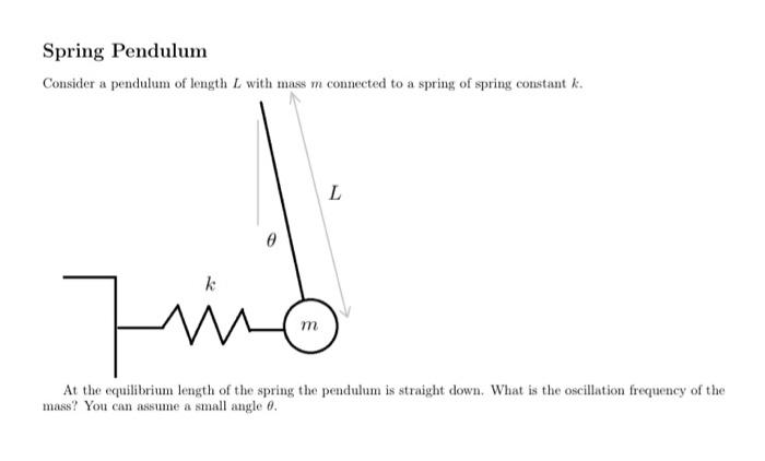 Solved Spring Pendulum Consider A Pendulum Of Length L With Chegg