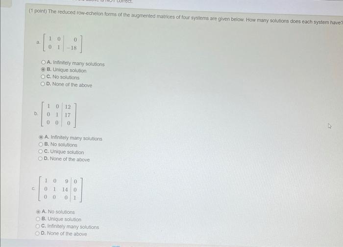 Solved (1 point) The reduced row-echelon forms of the | Chegg.com