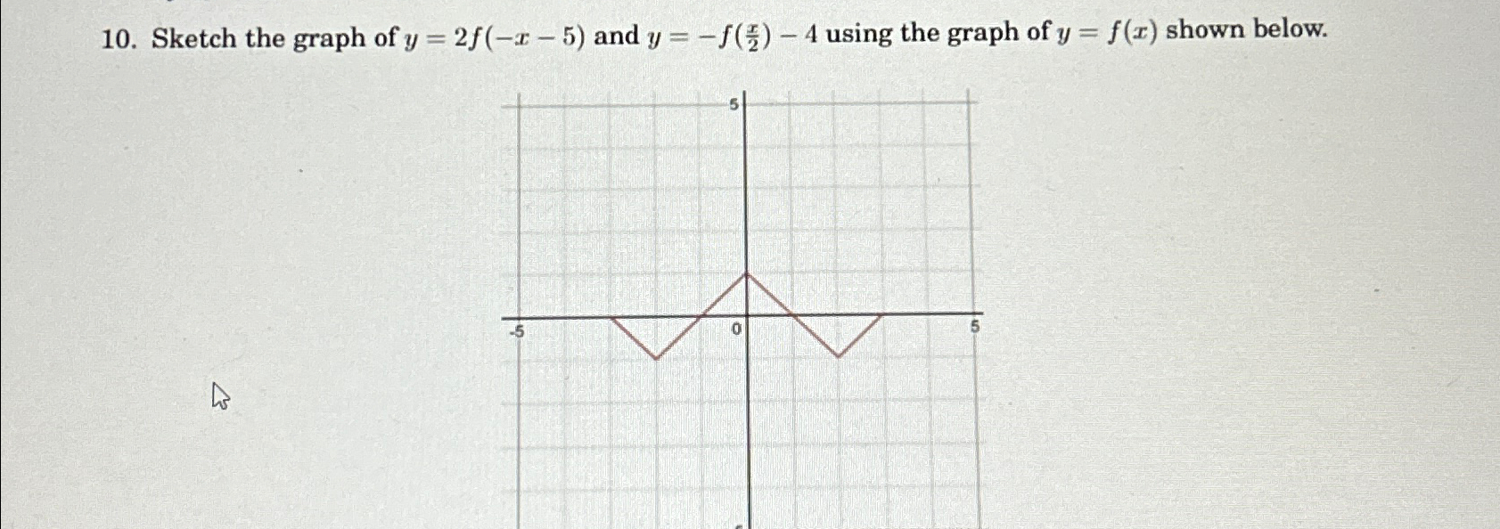 Solved Sketch the graph of y=2f(-x-5) ﻿and y=-f(x2)-4 ﻿using | Chegg.com