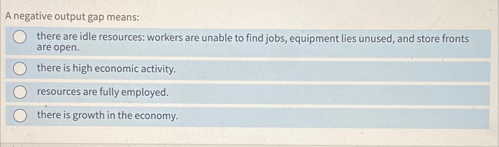 Solved A negative output gap means:there are idle resources: | Chegg.com