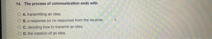Solved 14. The process of communication ends with A. | Chegg.com