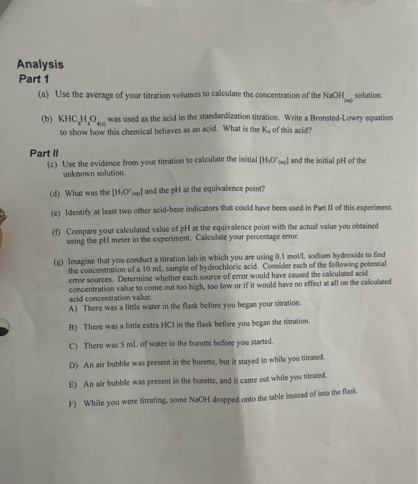 Please do all part 1 and part 2 analysis questions. | Chegg.com