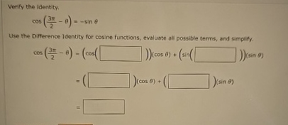 Solved Verify the identity.cos(3π2-θ)=-sinθUse the | Chegg.com