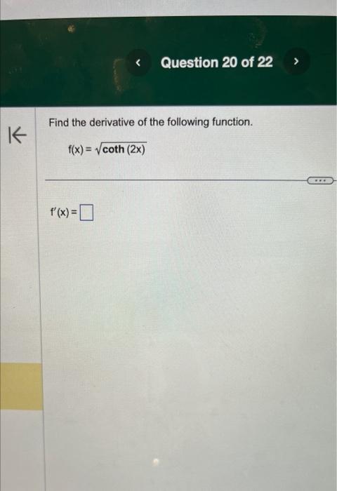 Solved Find the derivative of the following function. | Chegg.com